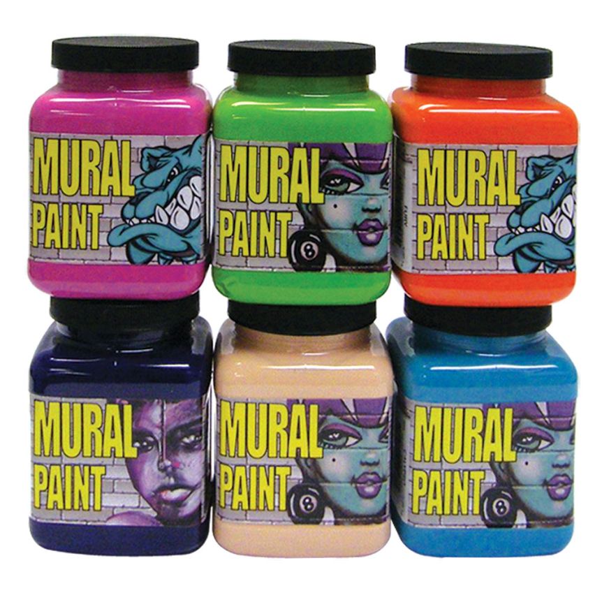 Chroma Acrylic Mural Paint Set of 6, 16 oz. Jars - Bright Colors ...