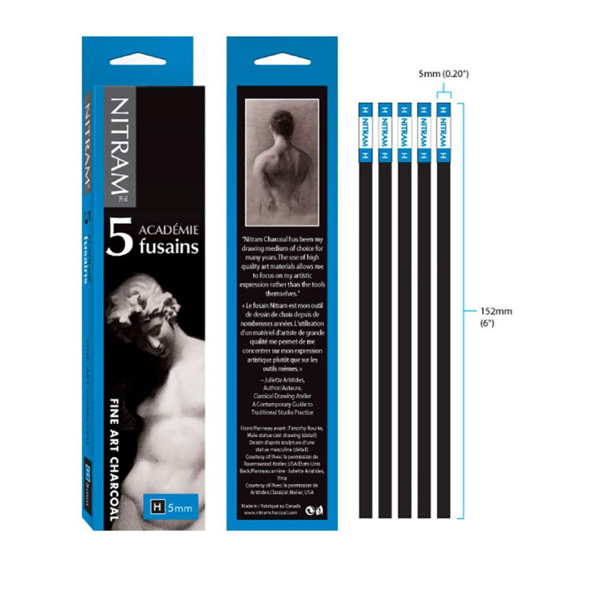 Nitram Academie Fusains Charcoal Stick 5 mm Academie Fusains H Hard ...
