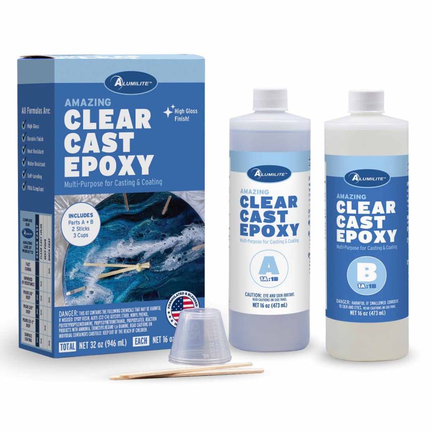 Alumilite Amazing Clear Cast Epoxy Part A + B Kit (16oz Each), 32oz ...