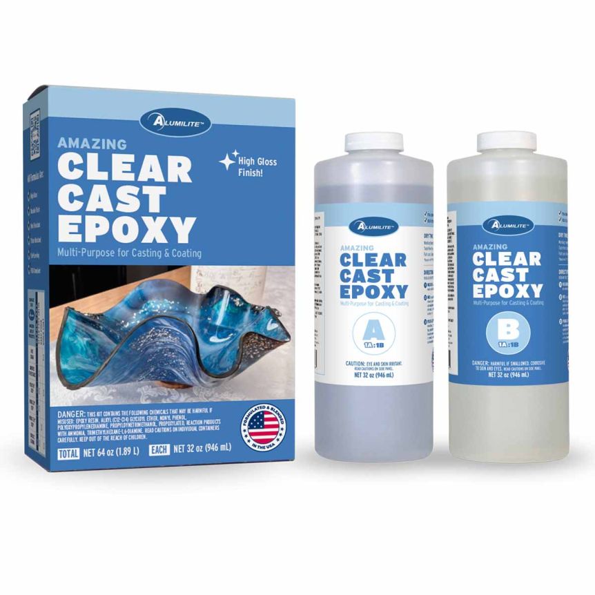 Alumilite Amazing Clear Cast Epoxy Part A + B Kit (32oz Each), 64oz ...