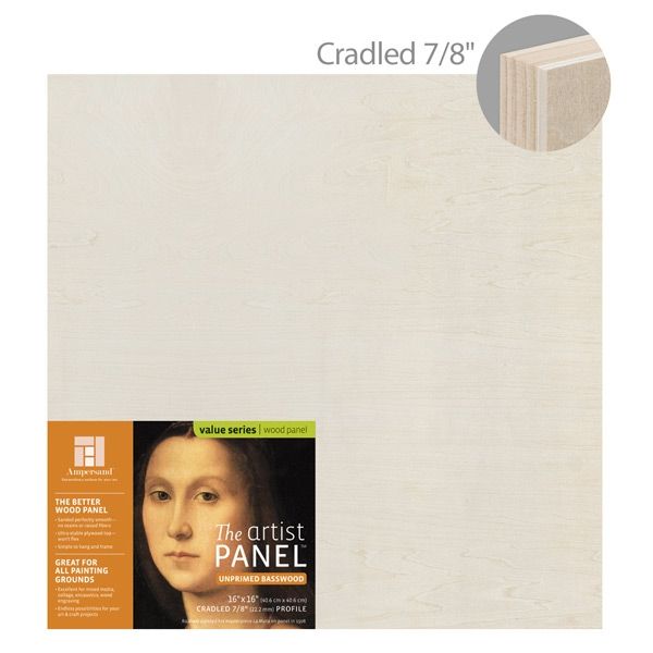 Ampersand Value Series Unprimed Basswood Panel 7/8" Cradle 16x16" | Jerry's Artarama