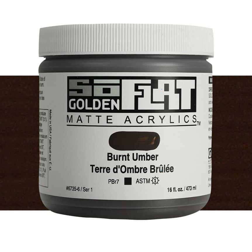 GOLDEN SoFlat Matte Acrylic - Burnt Umber, 16oz Jar | Jerry's Artarama