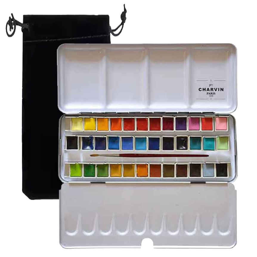 Charvin Extra-Fine Watercolor - Metal Box Set of 36, Half Pans | Jerry ...