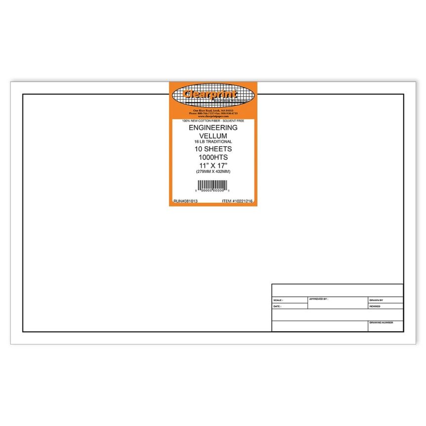 Clearprint 1000H Vellum Transparent Title Block Sheets 11" x 17 ...