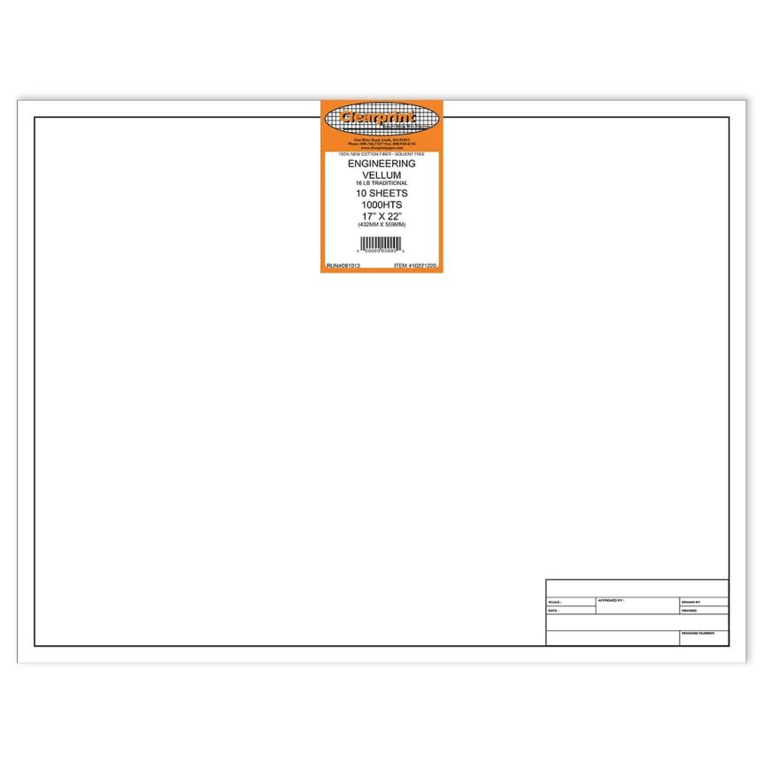 Clearprint 1000H Vellum Transparent Title Block Sheets 17" x 22 ...