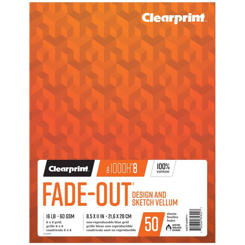 Clearprint 1000H Fade-Out Vellum Pad - Translucent 8 x 8 Grid, 8-1/2" x 11", 50 Sheets | Jerry's ...