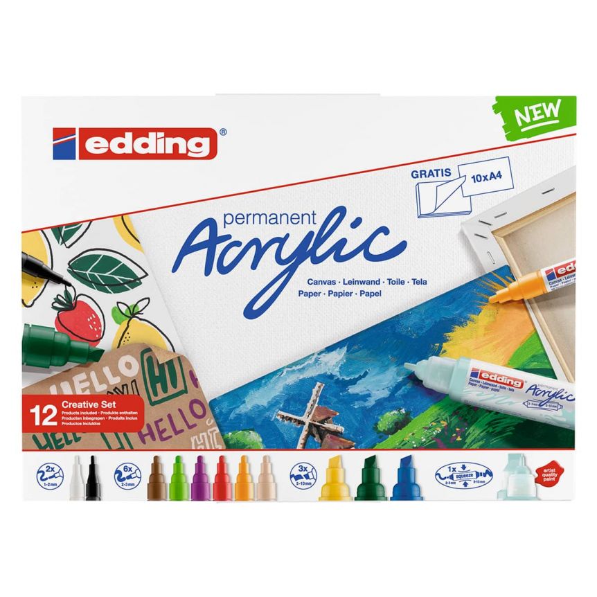 Edding Acrylic Marker Starter Set of 12, Creative Colors | Jerry's Artarama