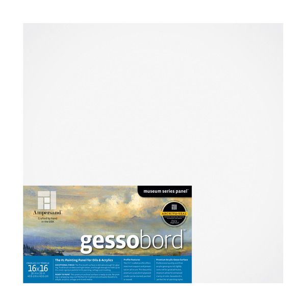 Ampersand Museum Series Gessobord Panels 1-1/2" Single Cradle 16" x 16 ...