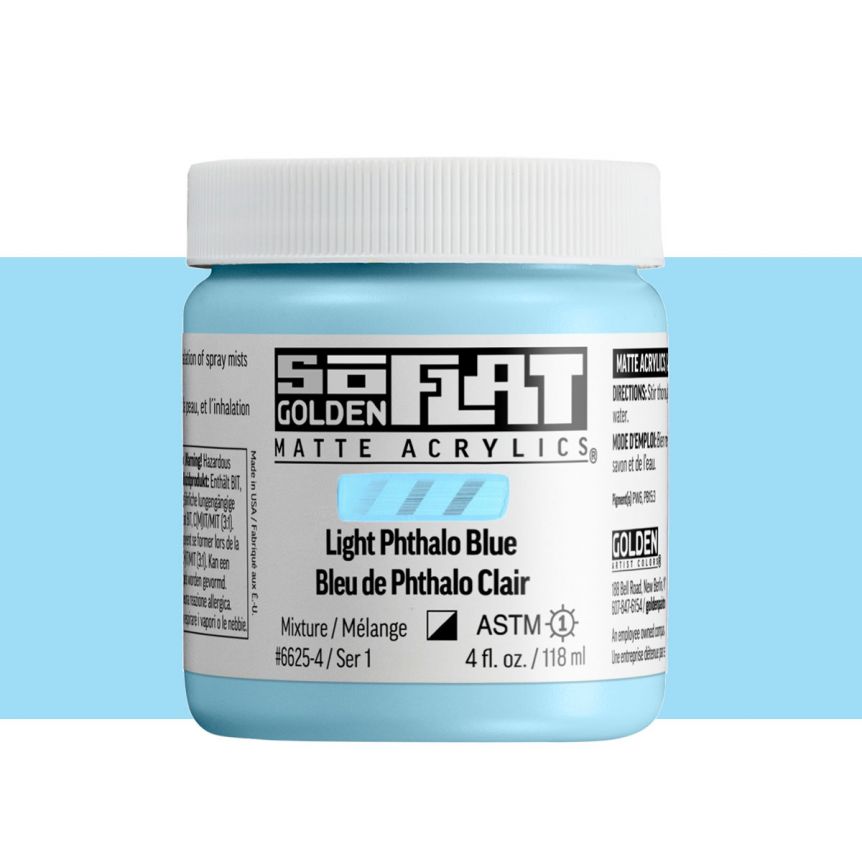 GOLDEN SoFlat Matte Acrylic - Light Phthalo Blue, 4oz Jar | Jerry's ...
