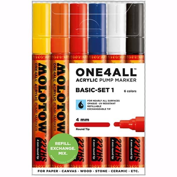 Molotow One4All Marker 4mm Set of 6 Basic Colors | Jerry's Artarama