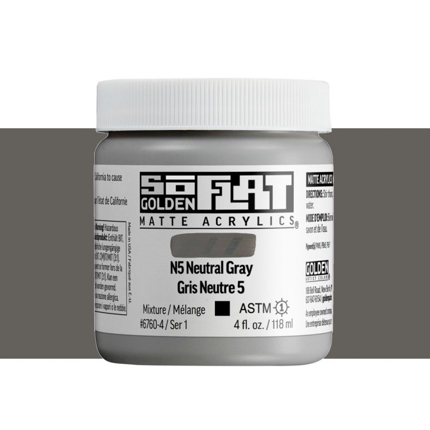 GOLDEN SoFlat Matte Acrylic - N5 Neutral Gray, 4oz Jar | Jerry's Artarama