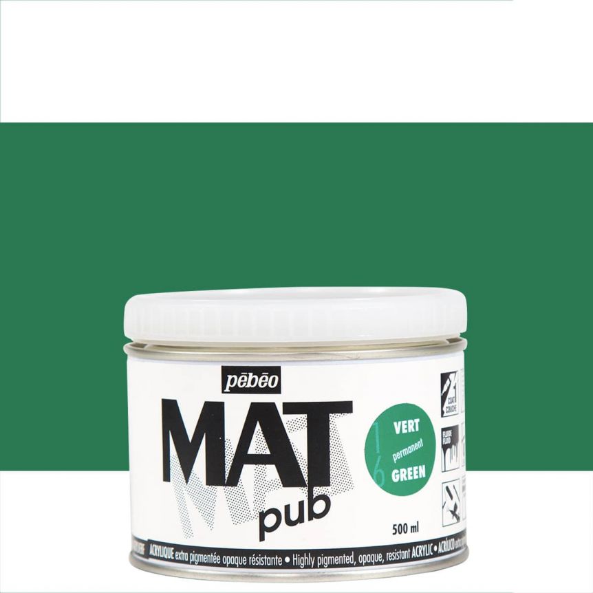 Pebeo Acrylic Mat Pub - Permanent Green, 500ml | Jerry's Artarama