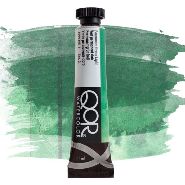 QoR Watercolor Paint - Permanent Green Light, 11ml Tube | Jerry's Artarama