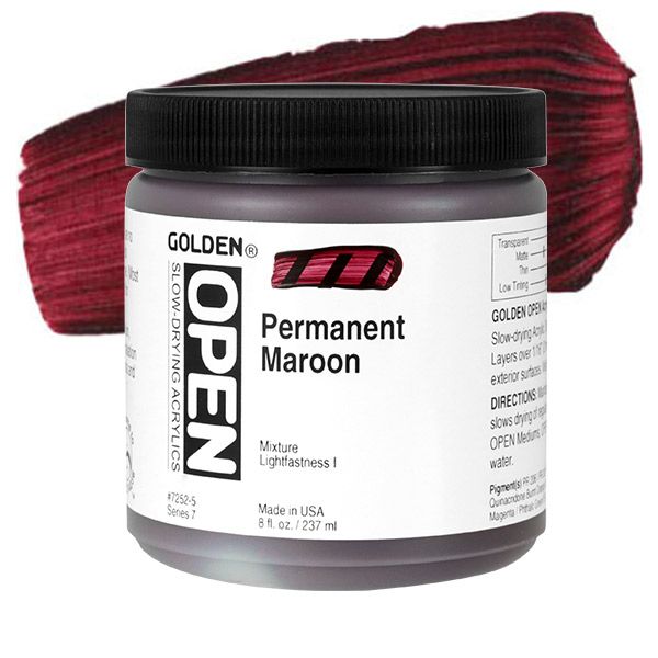 GOLDEN Open Acrylic Paints Permanent Maroon 8 oz | Jerry's Artarama