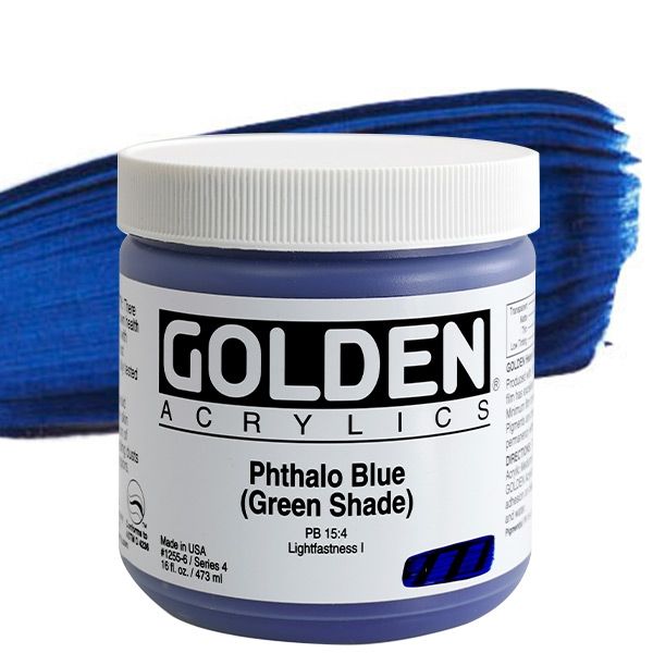 GOLDEN Heavy Body Acrylics - Phthalo Blue (Green Shade), 16oz Jar ...