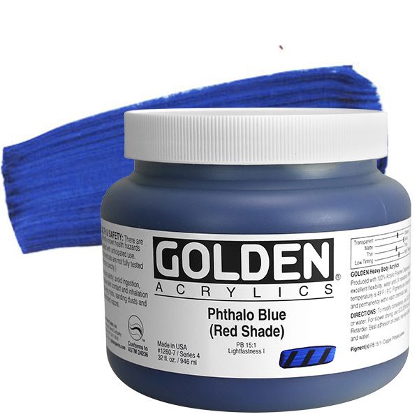 GOLDEN Heavy Body Acrylics - Phthalo Blue (Red Shade), 32oz Jar | Jerry ...
