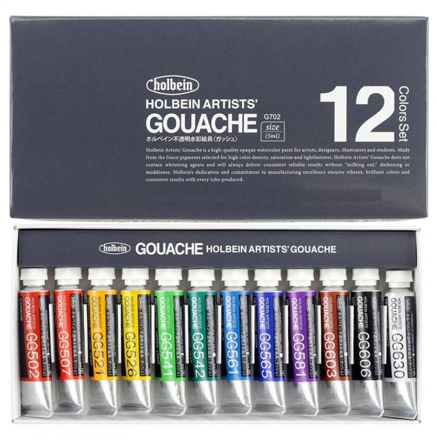 Holbein Artists Gouache Set of 12, 5ml Colors | Jerry's Artarama