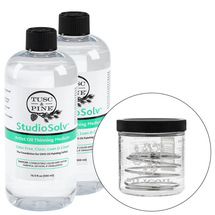 StudioSolv Artist Odorless Mineral Spirit (16.9oz) with Silicoil Brush ...