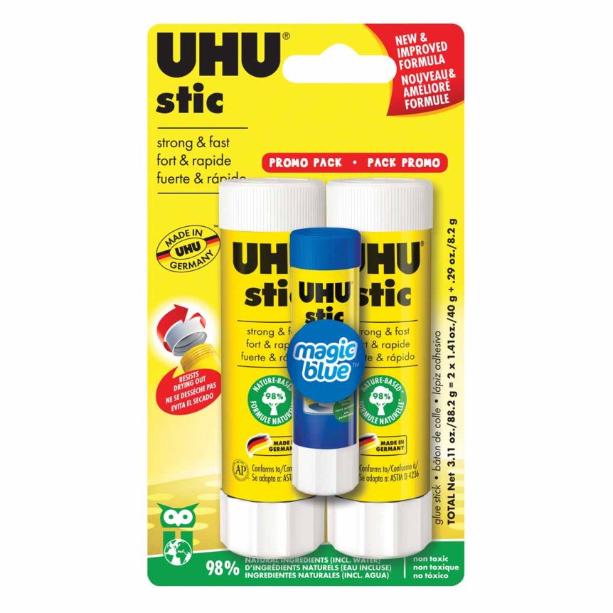 UHU Clear Glue Stick 2-Pack (1.41oz) + Bonus Magic Blue (.28oz) | Jerry ...