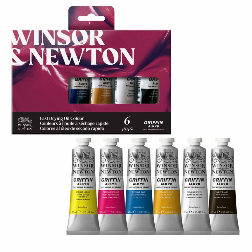 Winsor & Newton Griffin Alkyd Beginners Set of 6 Fast-Drying Oil, 37ml ...
