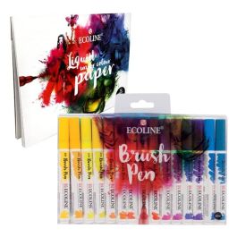 Ecoline Liquid Watercolor 9.4 x 12.6 in Paper Pad & Brush Pen Set of 30 ...