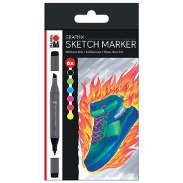 Marabu Graphix Sketch Marker Heat Colors Set of 6 | Jerry's Artarama