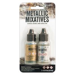 Ranger Tim Holtz Alcohol Ink Metallic Mixative 1/2 oz Gold & Silver ...