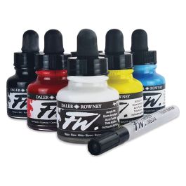 FW Acrylic Ink 1oz Primary Set of 6 w/ Empty Marker | Jerry's Artarama