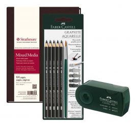 Faber-Castell Graphite Aquarelle Pencils Combo Set of 5 with Strathmore ...