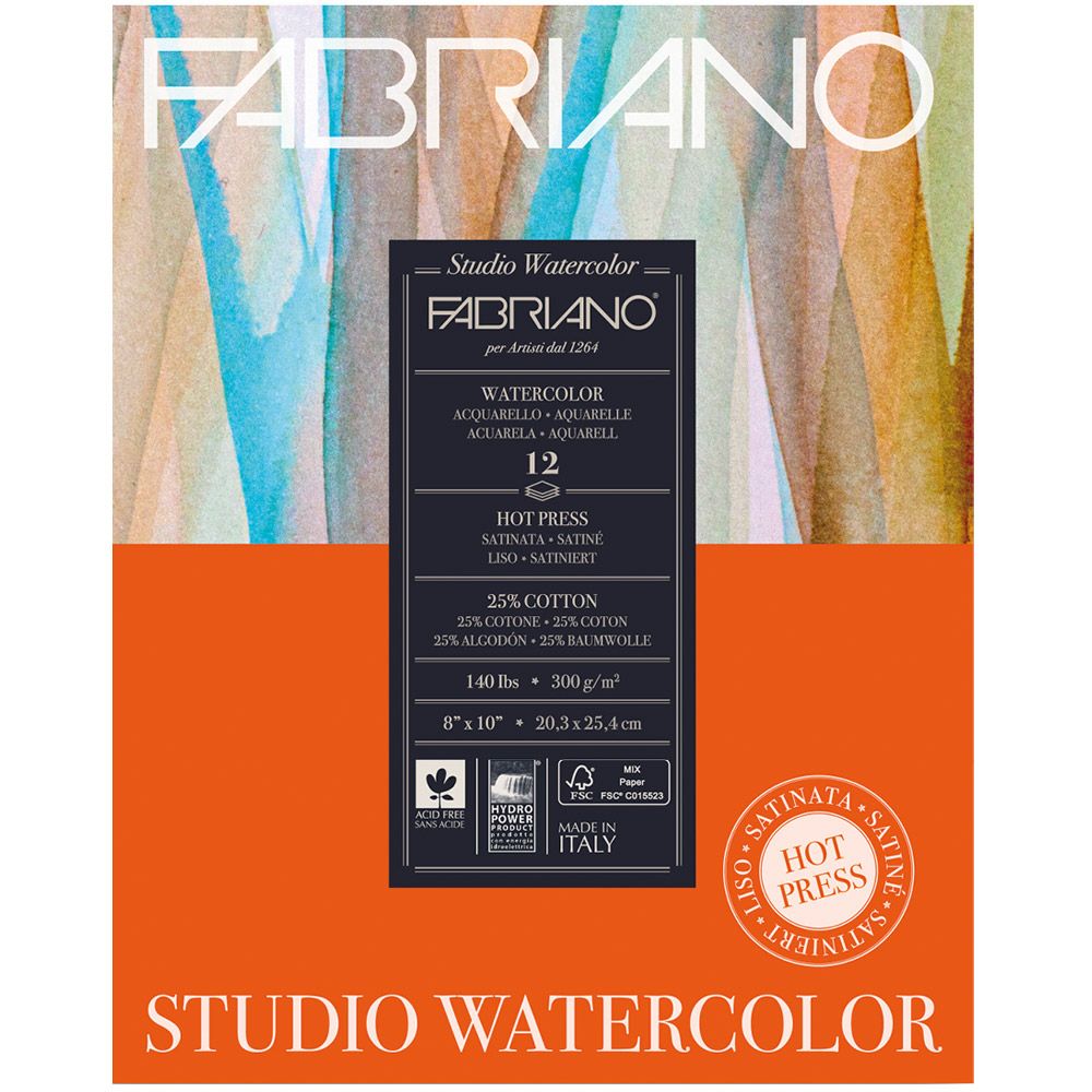 Fabriano Studio Watercolor Paper 140 lb. Hot Press 12-Sheet Pad 11x14 ...
