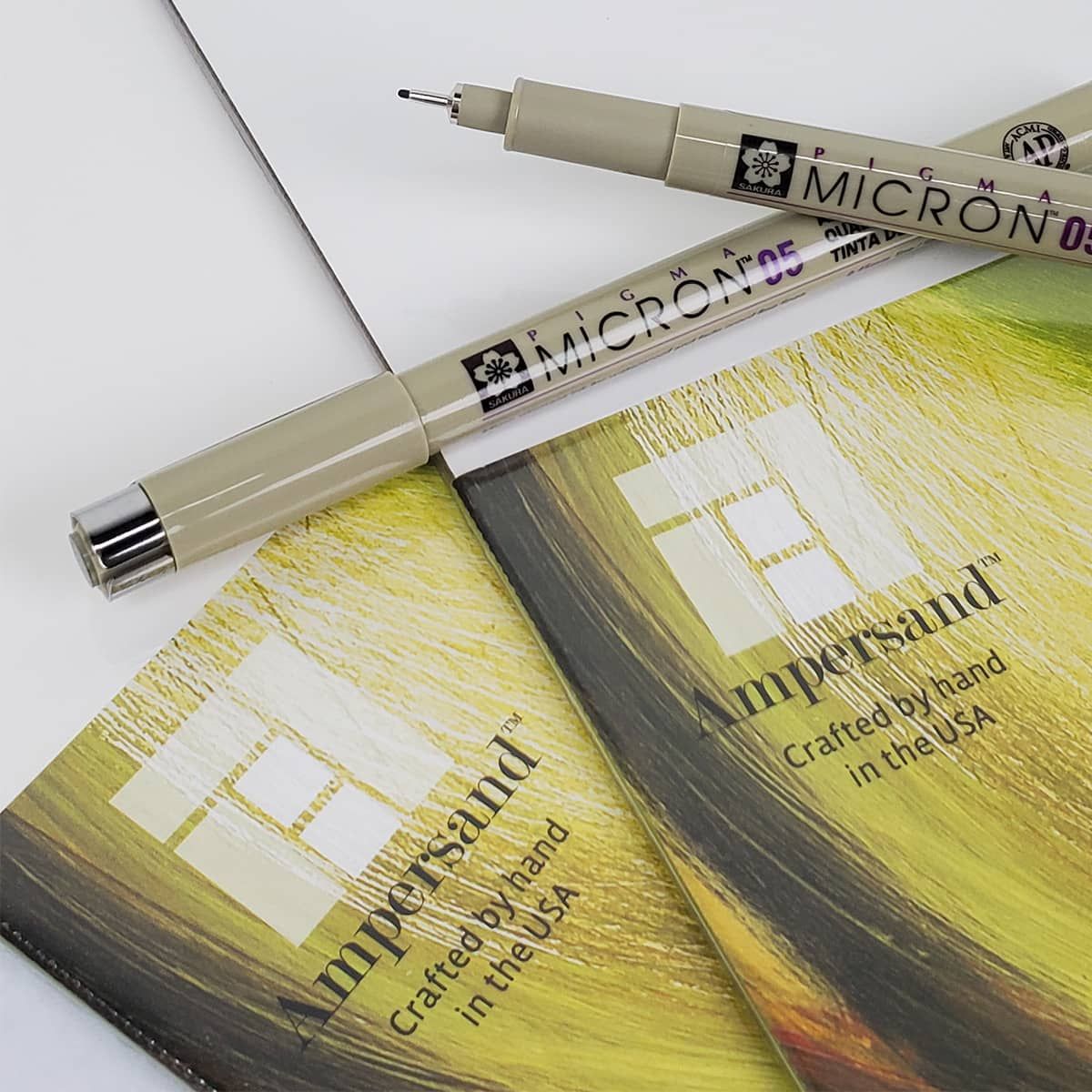 Ampersand Claybord 1/8" Flat Panel (Box of 2) + 2 Micron Pens Bundle ...