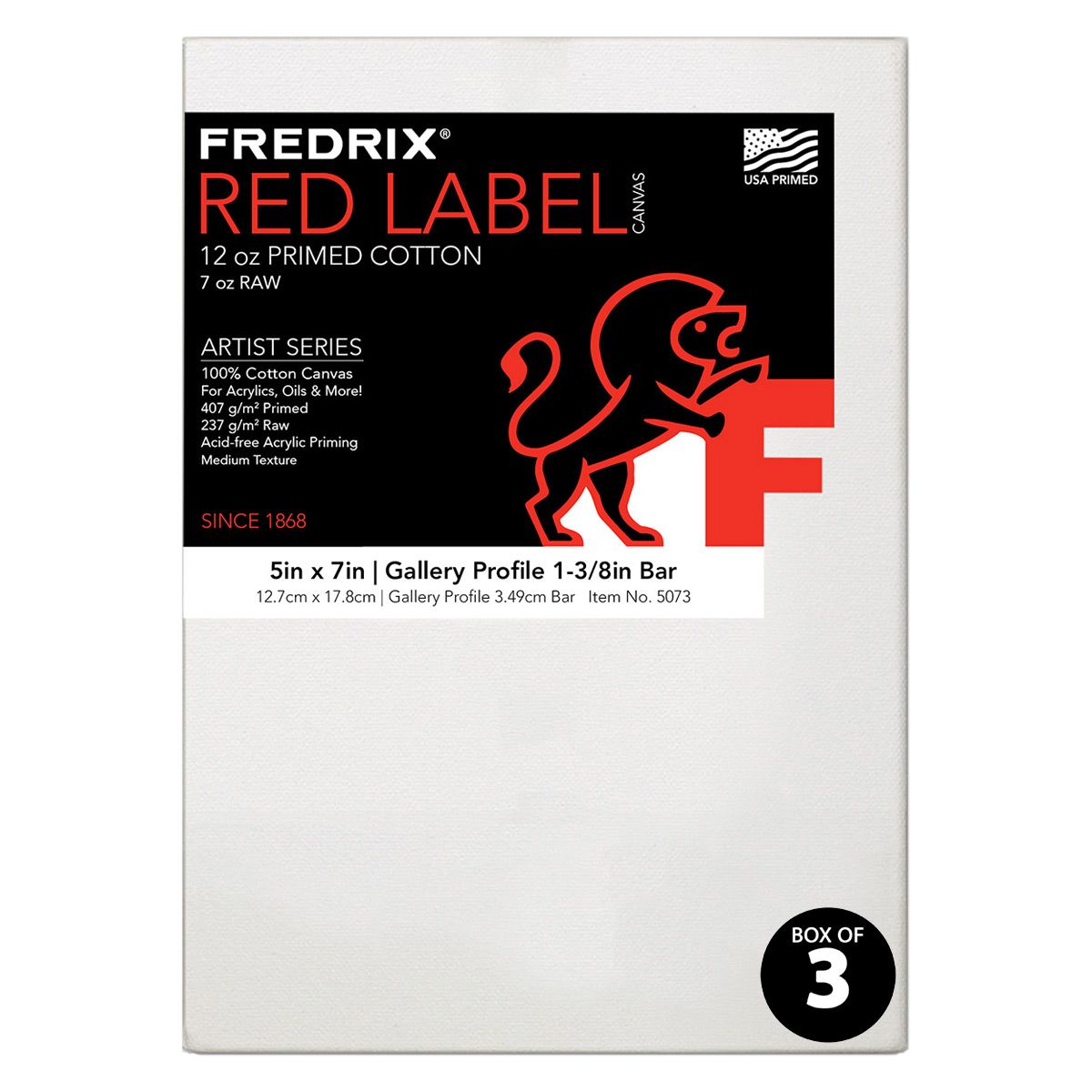 Fredrix Red Label Medium, 5" x 7" Gallery Canvas Box of 3, 1-3/8" Deep ...