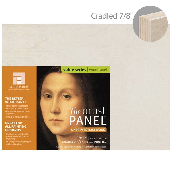 Ampersand Value Series Unprimed Basswood Panel 7/8" Cradle 9x12" | Jerry's Artarama