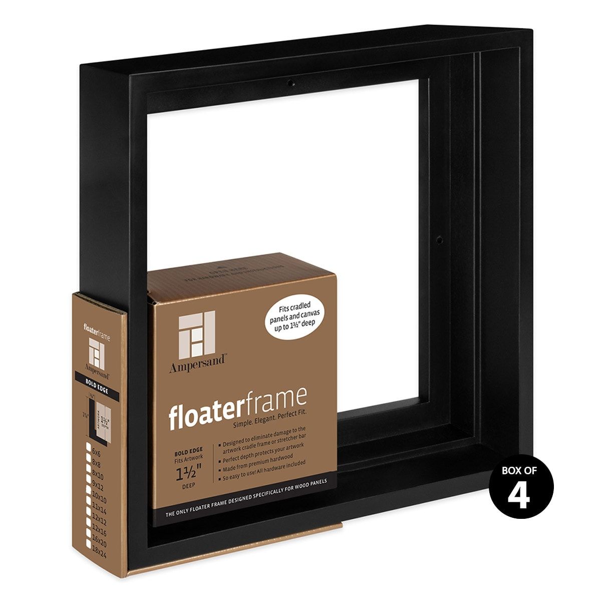 Ampersand Bold Face, Black 24"x24" Floater Frame, 1-1/2" Deep (Box of 4 ...