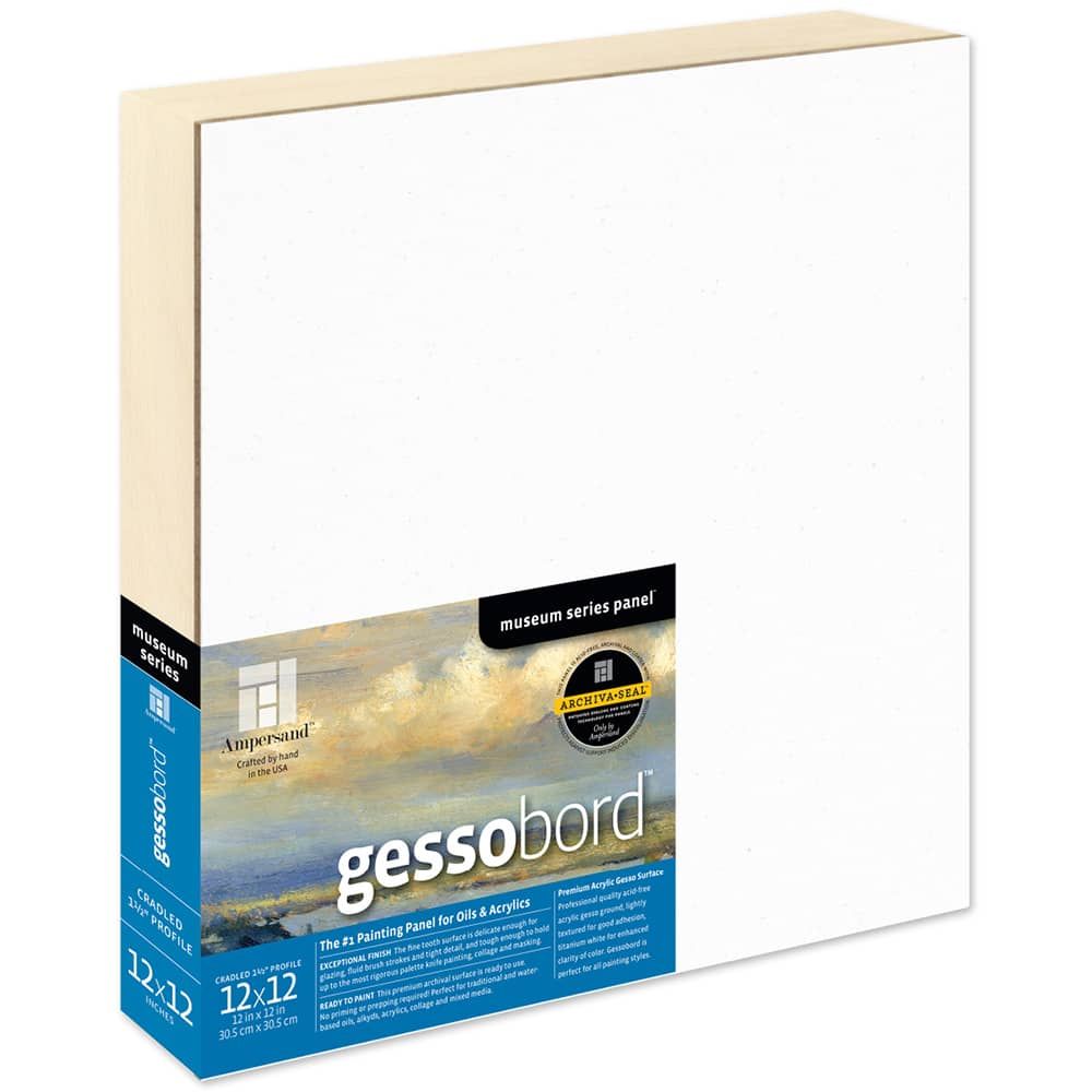 Ampersand Museum Series Gessobord Panels 1-1/2" Single Cradle 12" x 12 ...