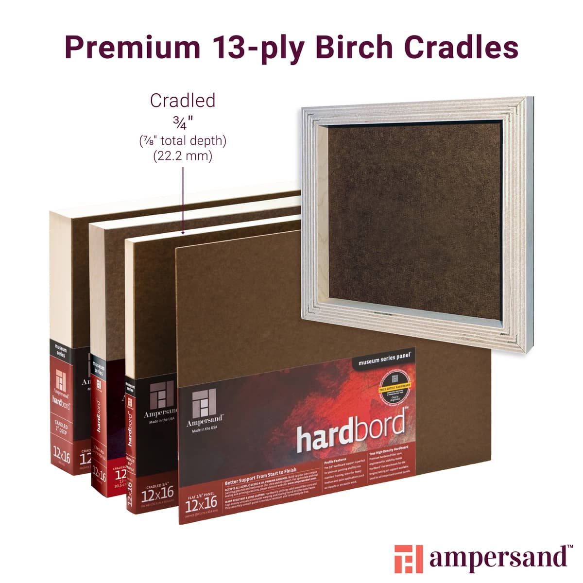 Ampersand Museum Series Hardbord Panels 3/4" Single Cradle 12" x 12 ...