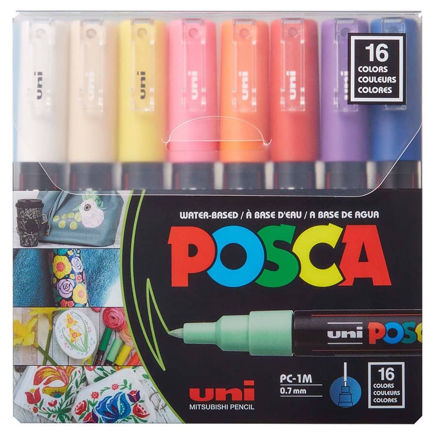 Posca Markers, Basic Colors Set of 16, Extra-Fine Tip | Jerry's Artarama