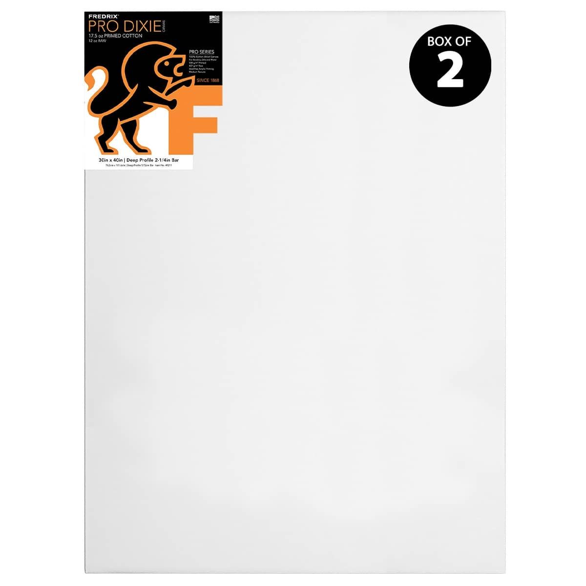 Fredrix Dixie PRO Series Stretched Canvas 2-1/4 Box of Two 30x40 ...