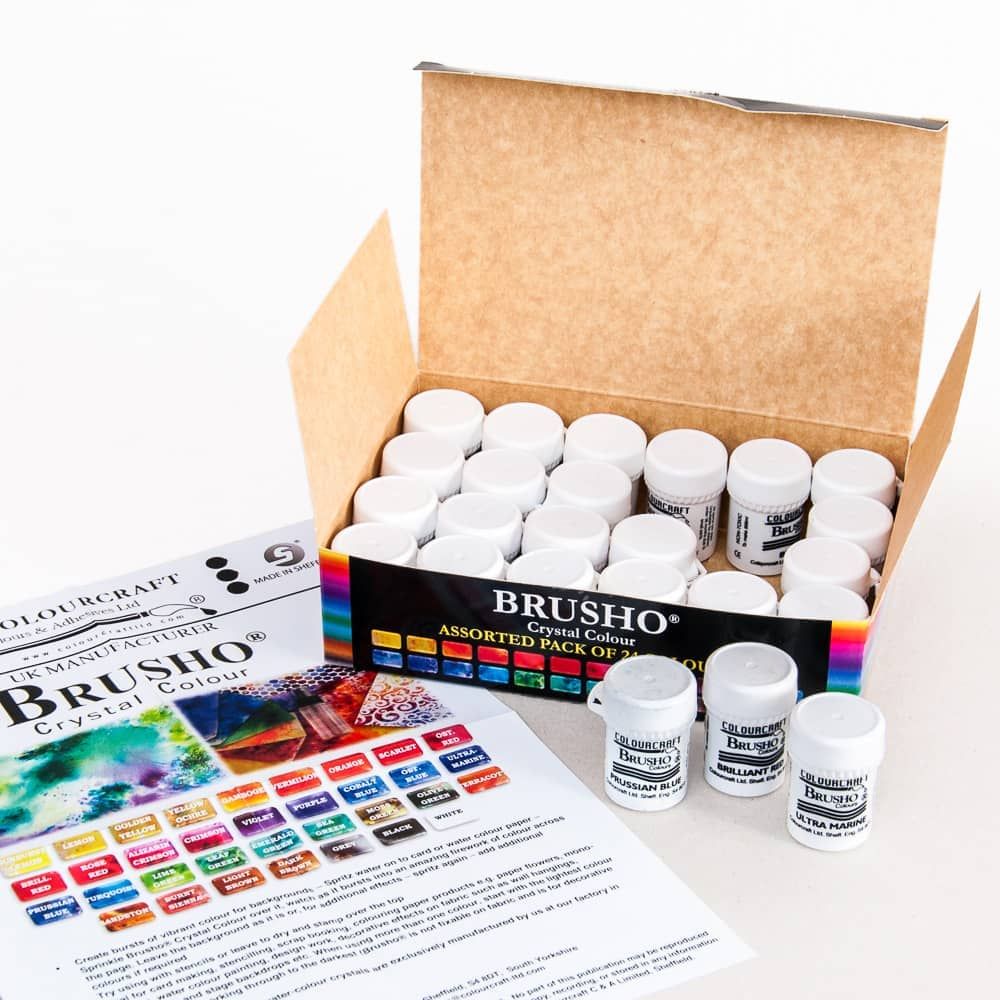 Brusho Crystal Watercolours Set of 24, Assorted Colors, 15 grams | Jerry's Artarama
