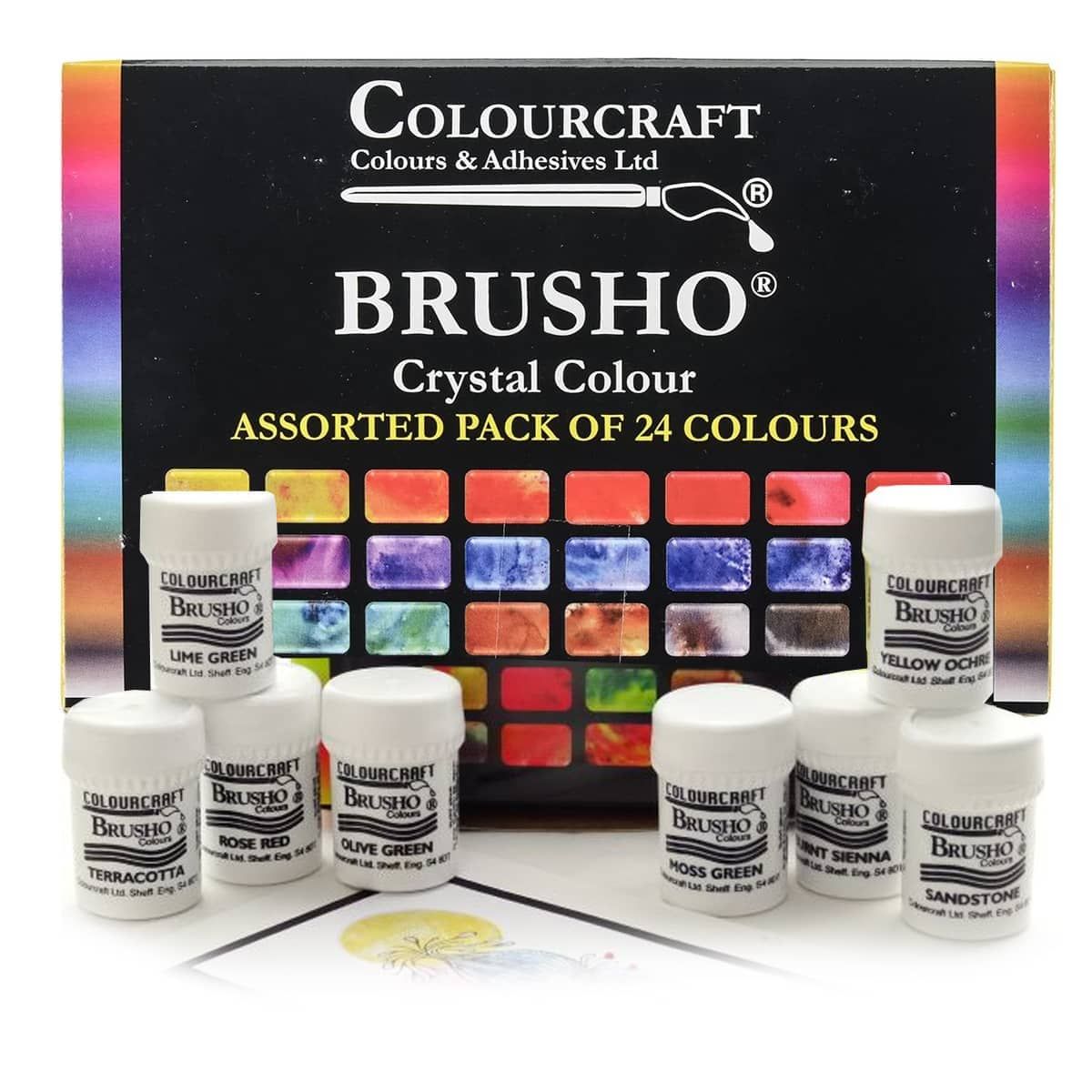 Brusho Crystal Watercolours Set of 24, Assorted Colors, 15 grams ...