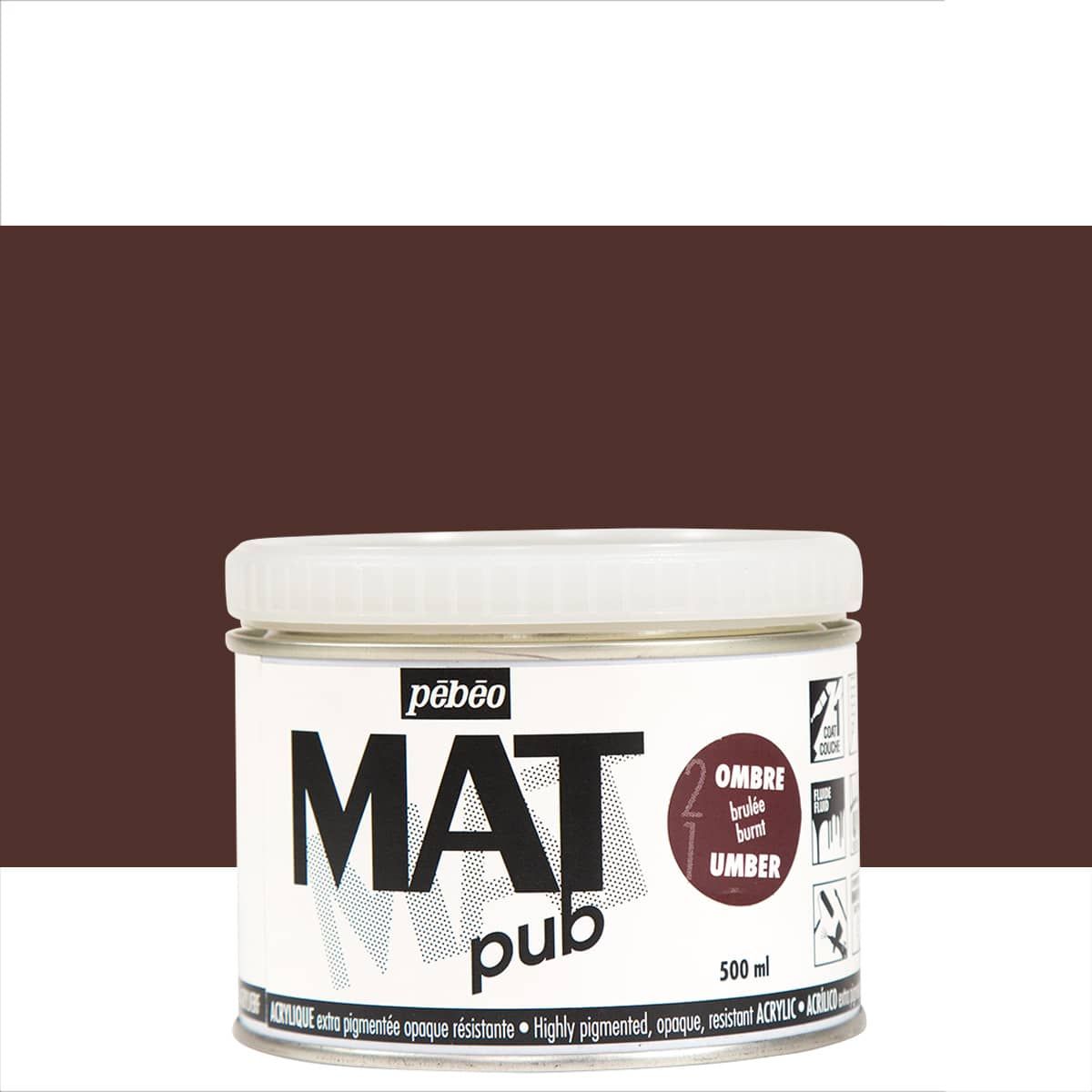 Pebeo Acrylic Mat Pub - Burnt Umber, 500ml | Jerry's Artarama