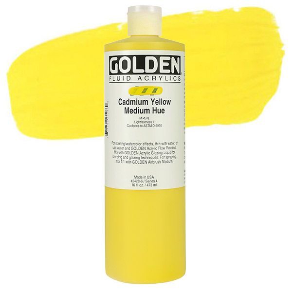 GOLDEN Fluid Acrylics Cadmium Yellow Medium Hue 16 oz | Jerry's Artarama