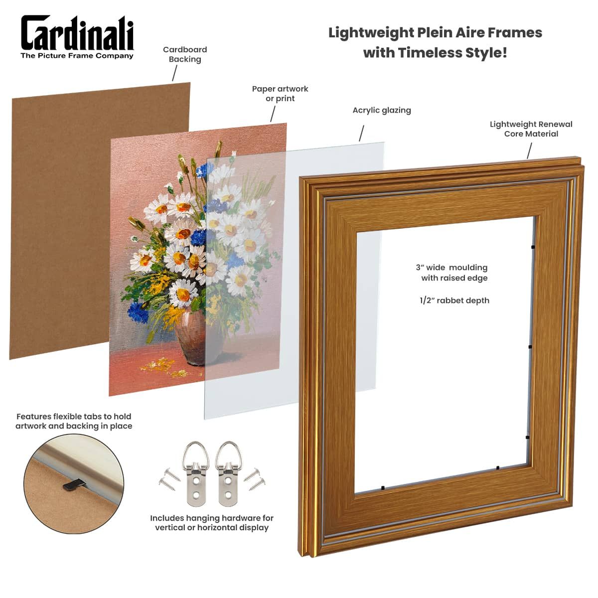 Cardinali Plein Aire Frame - Gold w/ Acrylic Glazing and Cardboard ...
