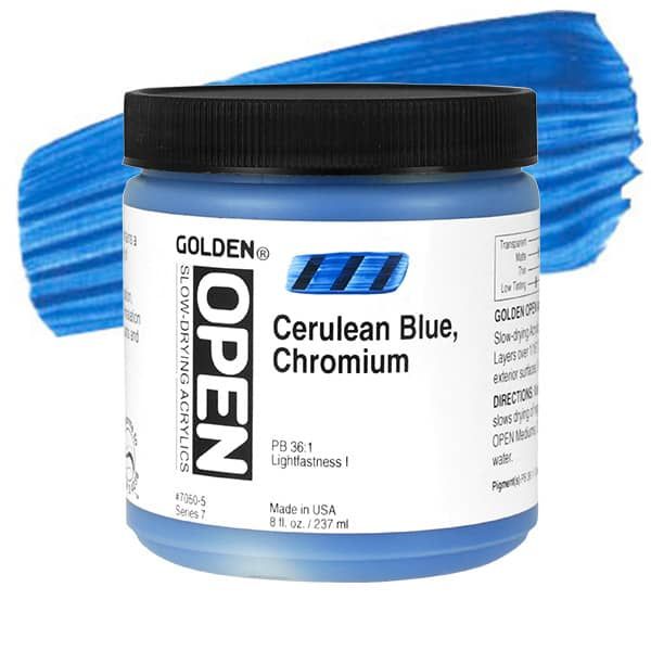 GOLDEN Open Acrylic Paints Cerulean Blue Chromium 8 oz | Jerry's Artarama