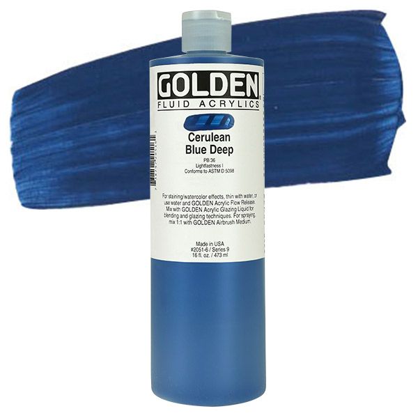 GOLDEN Fluid Acrylics Cerulean Blue Deep 16 oz | Jerry's Artarama