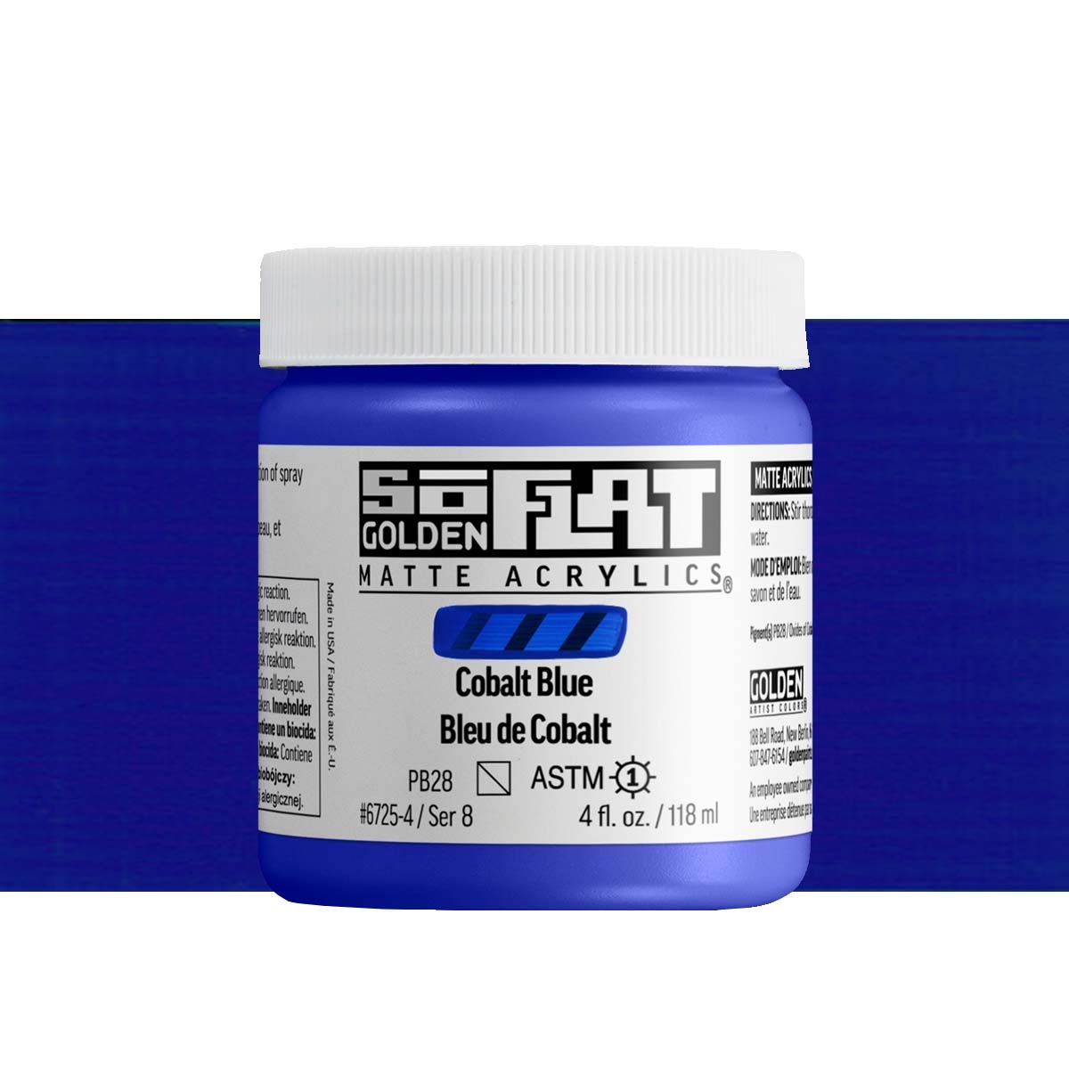 GOLDEN SoFlat Matte Acrylic - Cobalt Blue, 4oz Jar | Jerry's Artarama