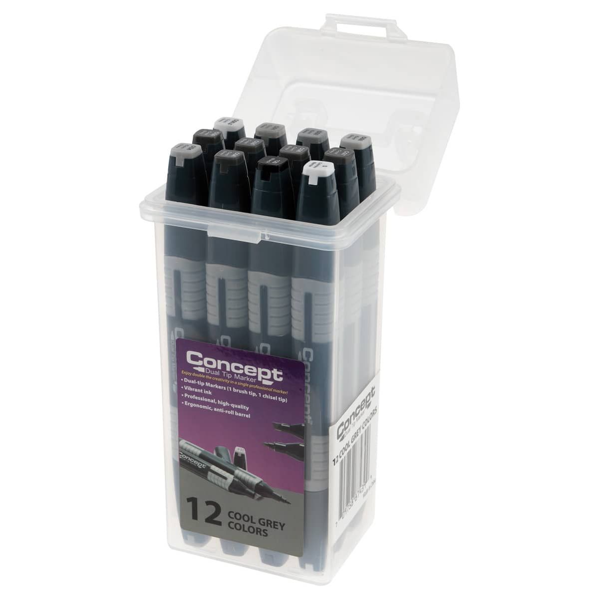 Concept Dual Tip Artist Marker Cool Grey (Set of 12) | Jerry's Artarama