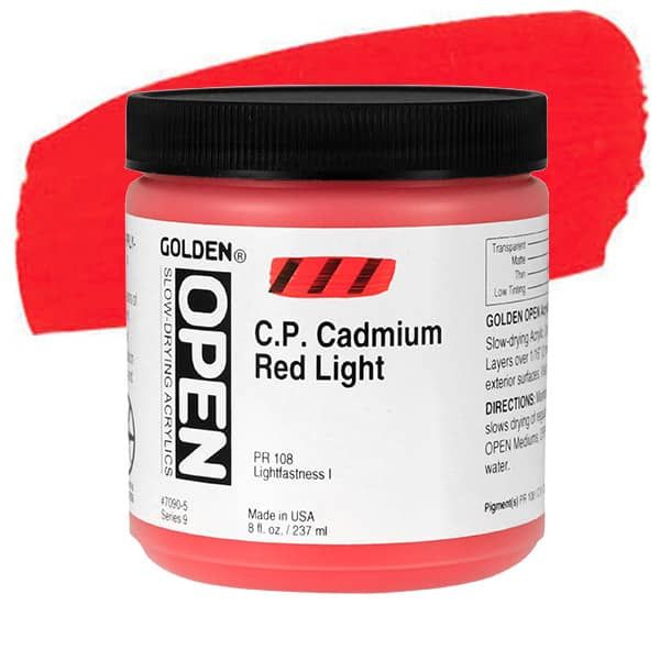 GOLDEN Open Acrylic Paints C.P. Cadmium Red Light 8 oz | Jerry's Artarama