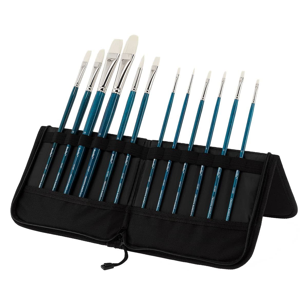 Berlin Long Handle Brush Set of 12 Brushes w/ Brush Easel Case | Jerry ...