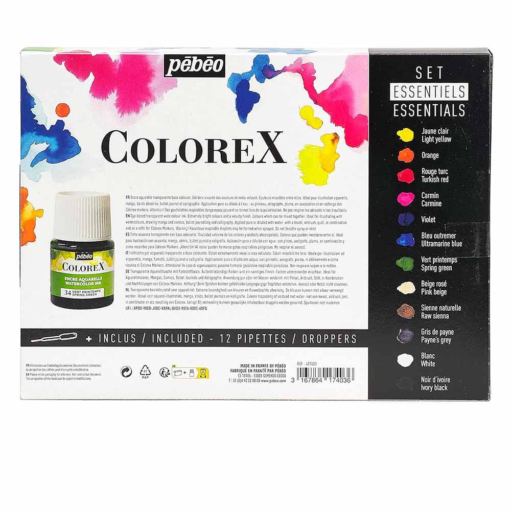 Pebeo Colorex Watercolor Ink Essentials Set of 12 Colors, 20ml | Jerry ...